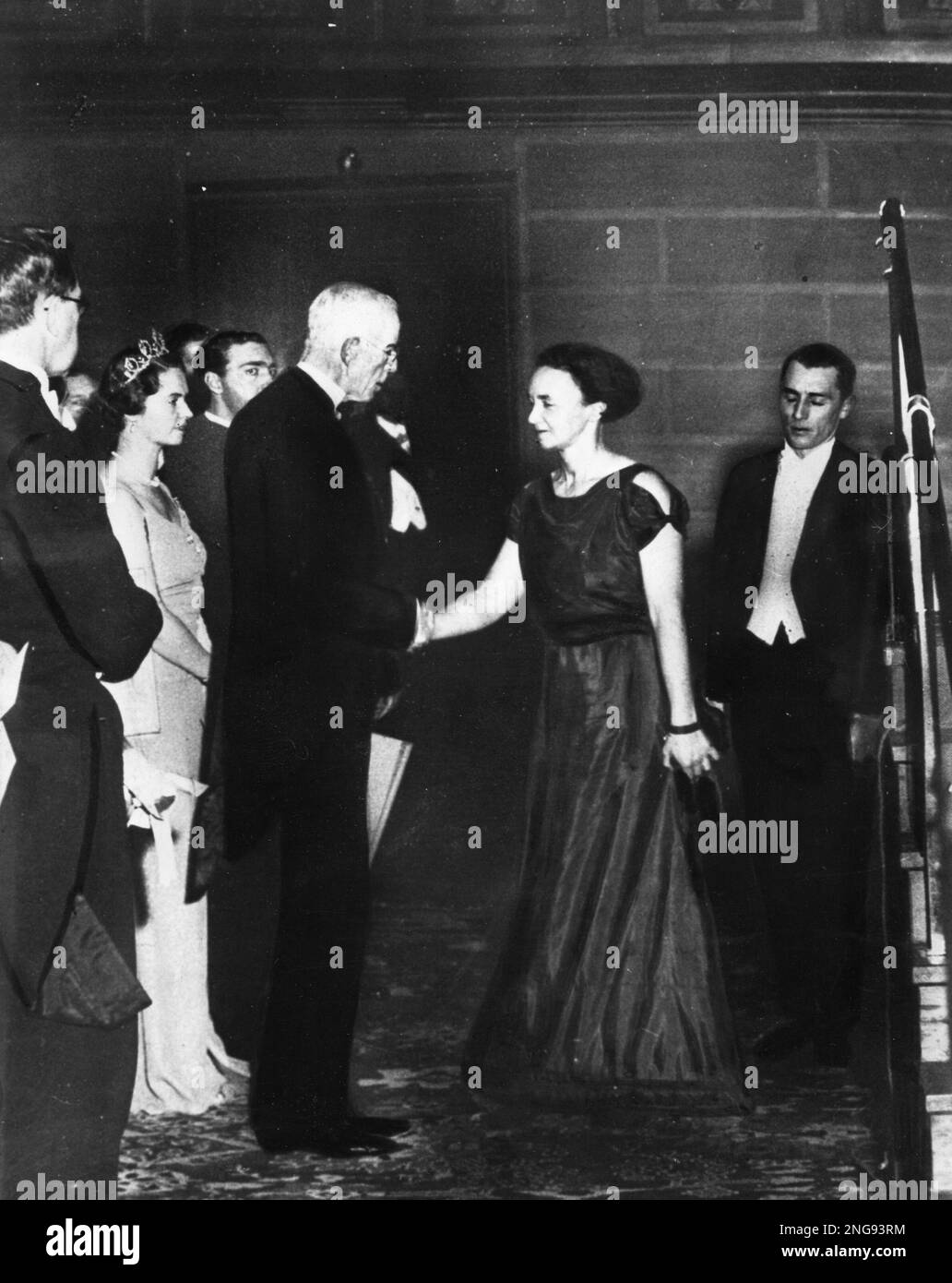 King Gustav of Sweden congratulates Madame Irene Joliot-Curie of Paris ...