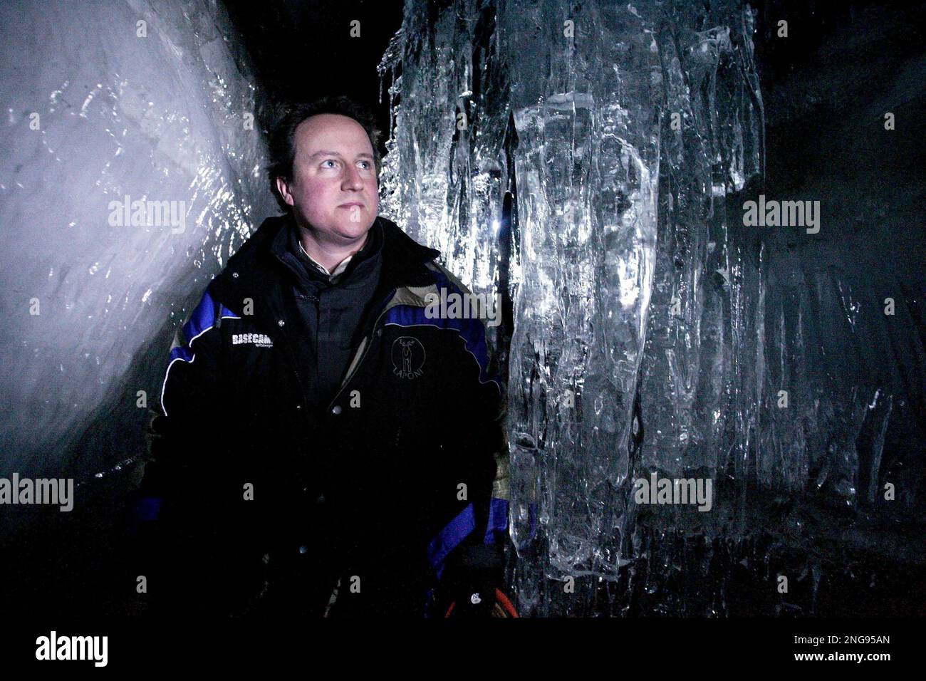 Leader of the Conservative Party David Cameron inside an ice cave under ...