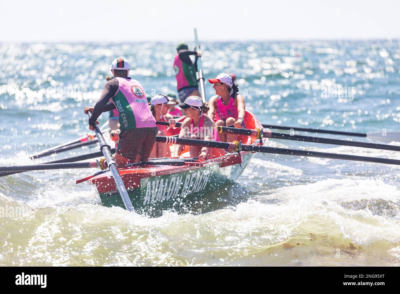 Sydney Australia, traditional surfboat racing at Collaroy beach, womens ...