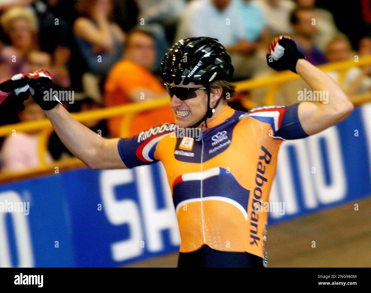 Netherlands's Theo Bos reacts after wins the men's sprint finals of the ...
