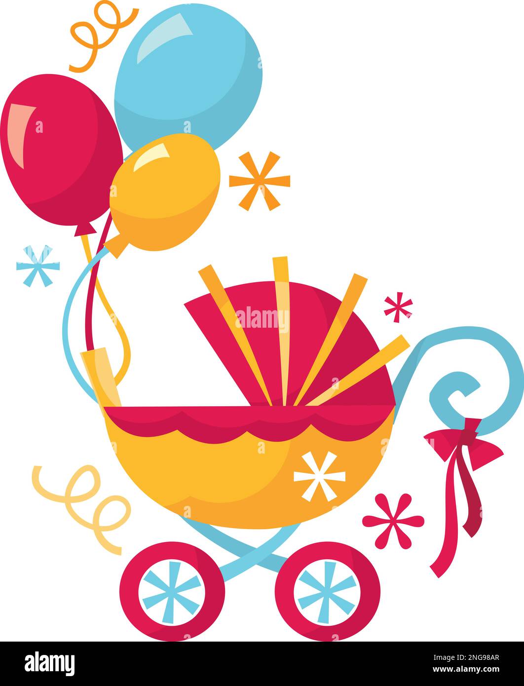 Cute retro pram with balloons gifts stock vector illustration Stock ...