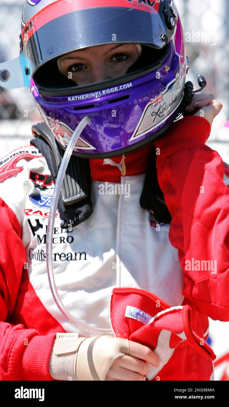 British rookie driver Katherine Legge prepares for the start of the ...