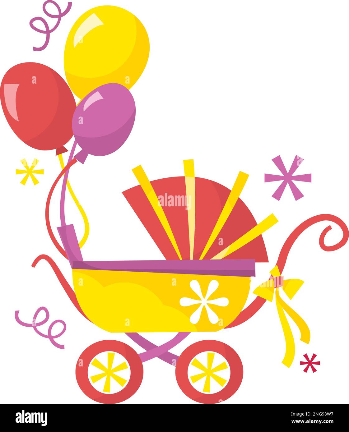 A cartoon vector illustration of cute retro pram with balloons Stock ...