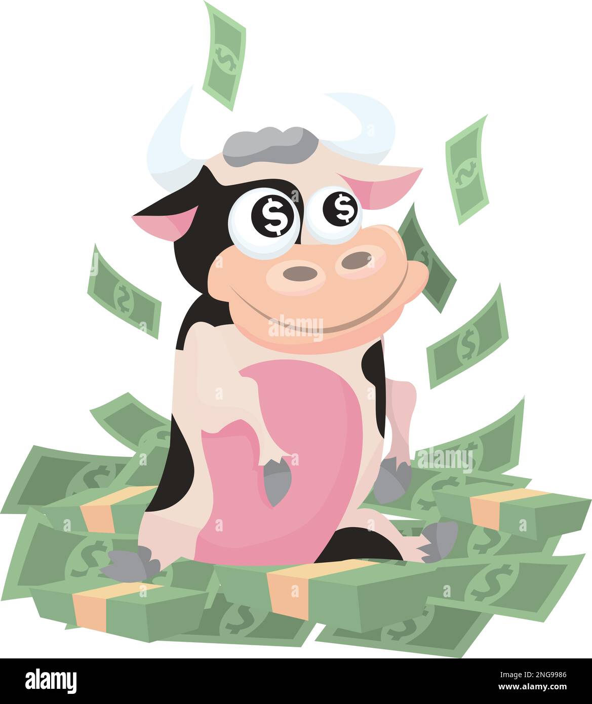 A cartoon vector illustration of the saying cash cow. A cute cow ...