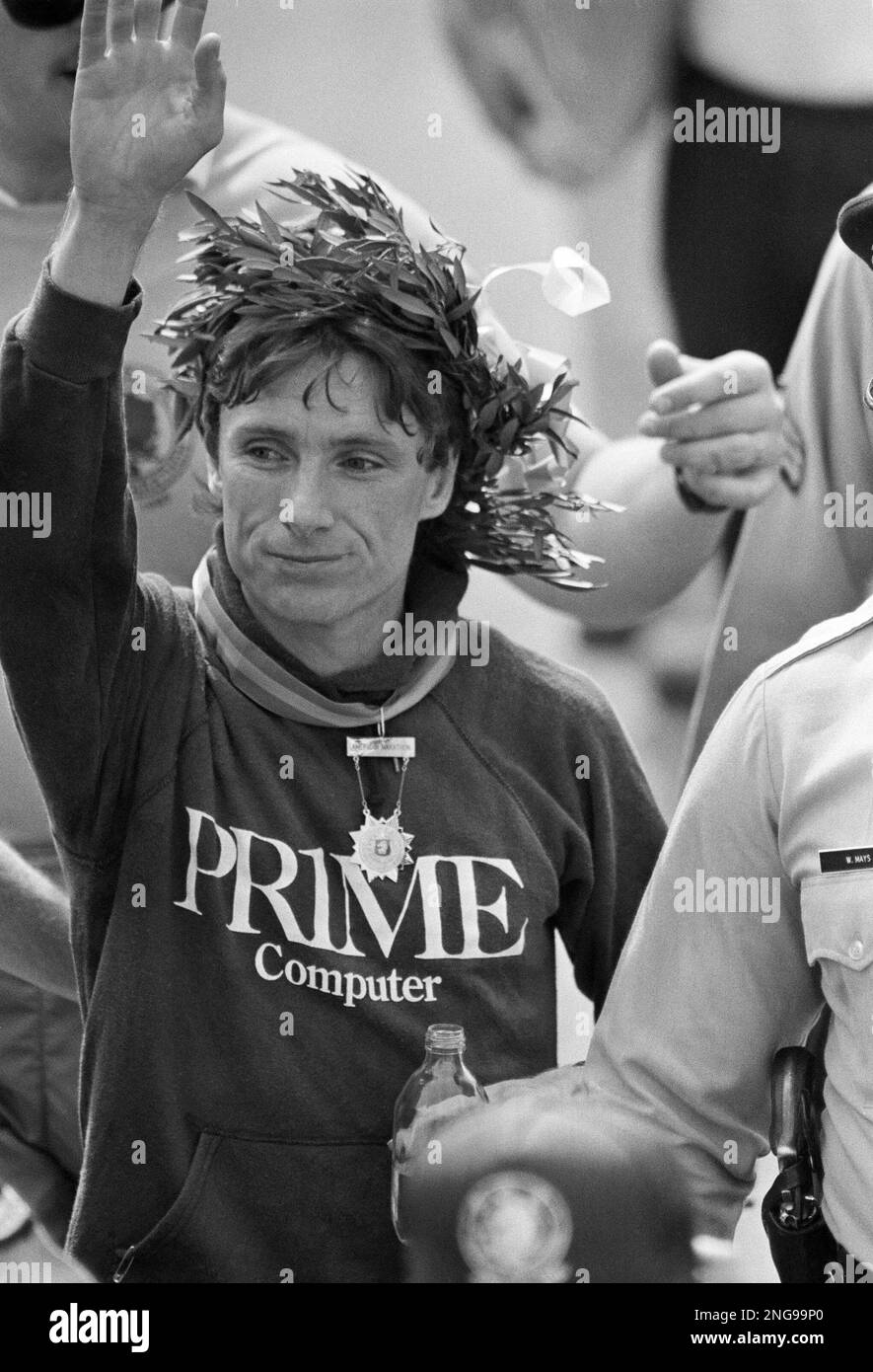 Britain's Geoff Smith waves to crowd after receiving medal and laurel ...