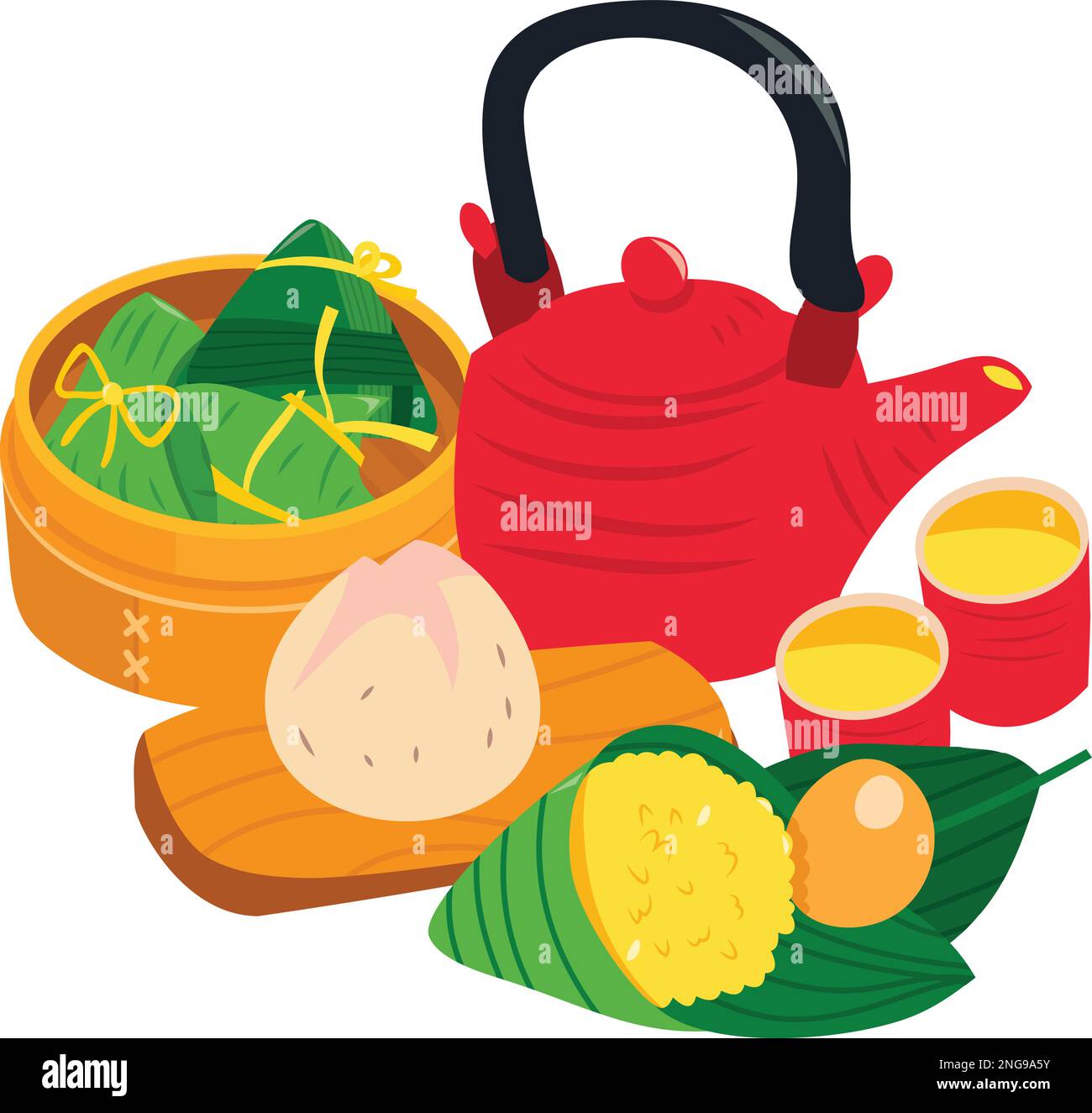 A cartoon vector illustration of tea party with rice dumplings Stock ...