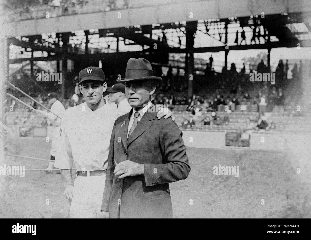 Washington Senators owner Clark Griffith is seen with Bucky Harris at ...