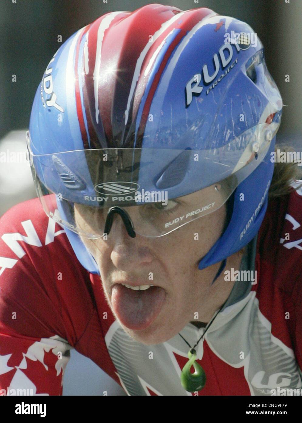 Canadian Susan Palmer-Komar sticks her tongue out as she coasts to a ...