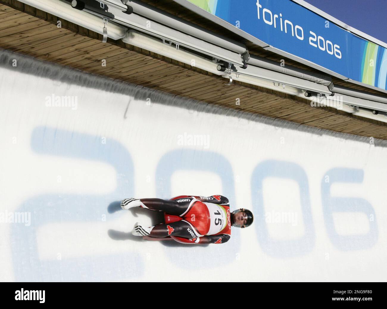 Samuel Edney of Calgary, Alta. makes his first run during the men's luge competition at the ...