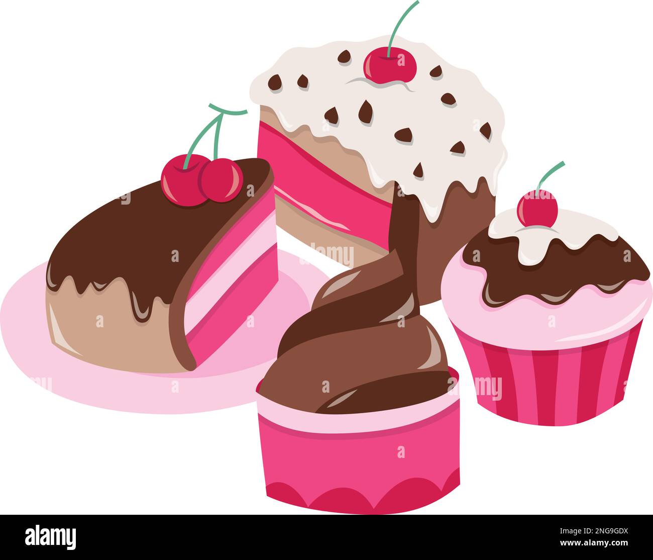 A cartoon vector illustration of a bunch of cakes and cupcakes Stock ...
