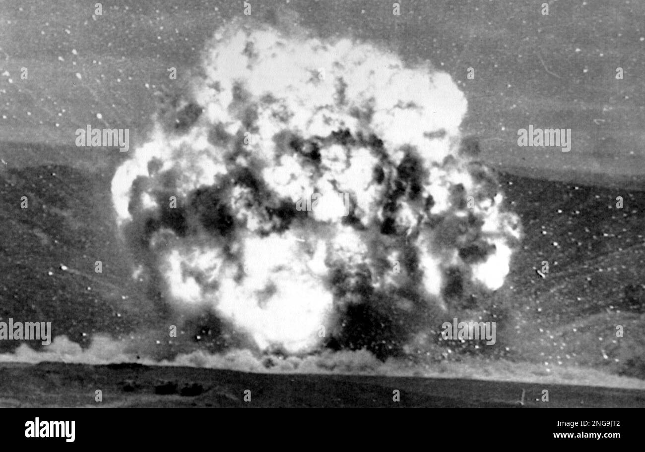 A view of the explosion of one of the soviet shorter-range missiles ...