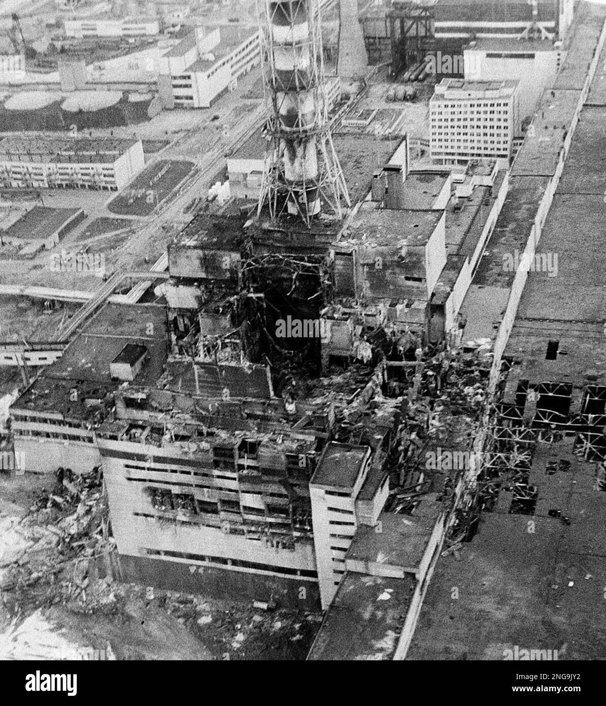 An aerial view of the Chernobyl nucler power plant, the site of the ...