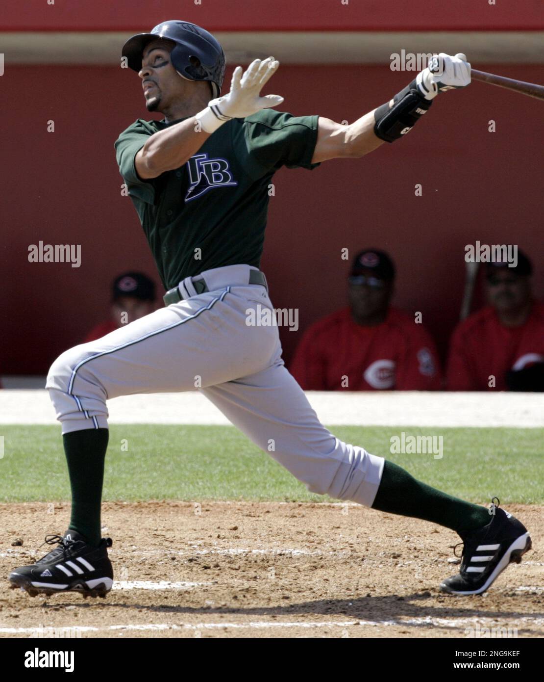 Tampa Bay Devil Rays shortstop Julio Lugo at bat against the Cincinnati ...