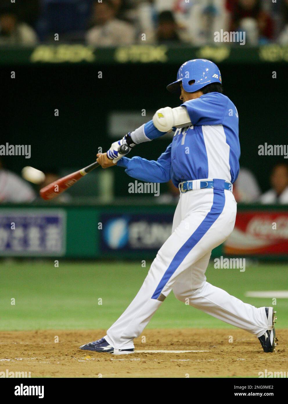 South Korea's Lee Jong-Beom hits an RBI double off Taiwan's starter Lin ...