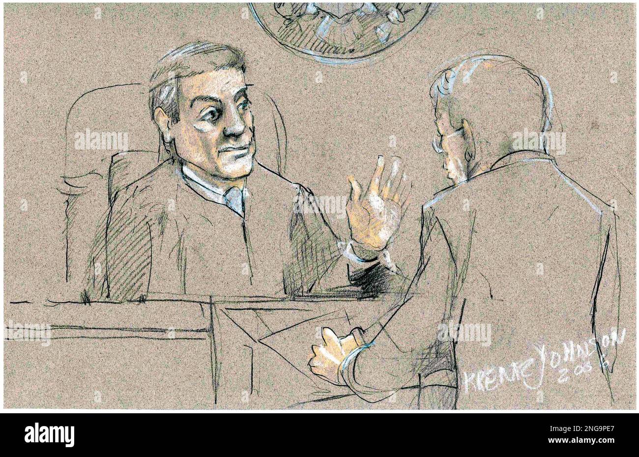 In this artist's sketch, former Rep. Randy "Duke" Cunningham, right, is ...