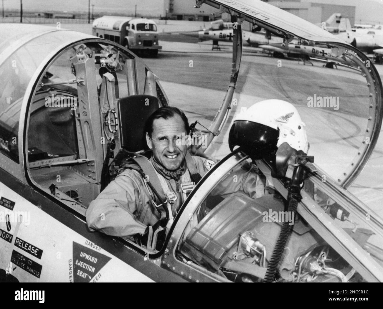German Lieutenant General, Guenther Rall, sits in the cockpit of a ...