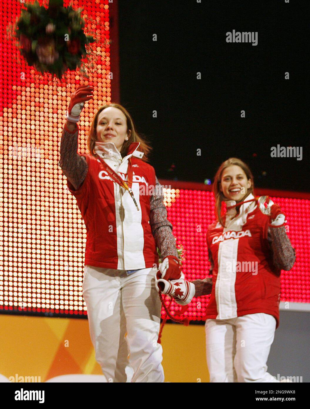 Canada's women's short track speedskating team members Amanda Overland ...