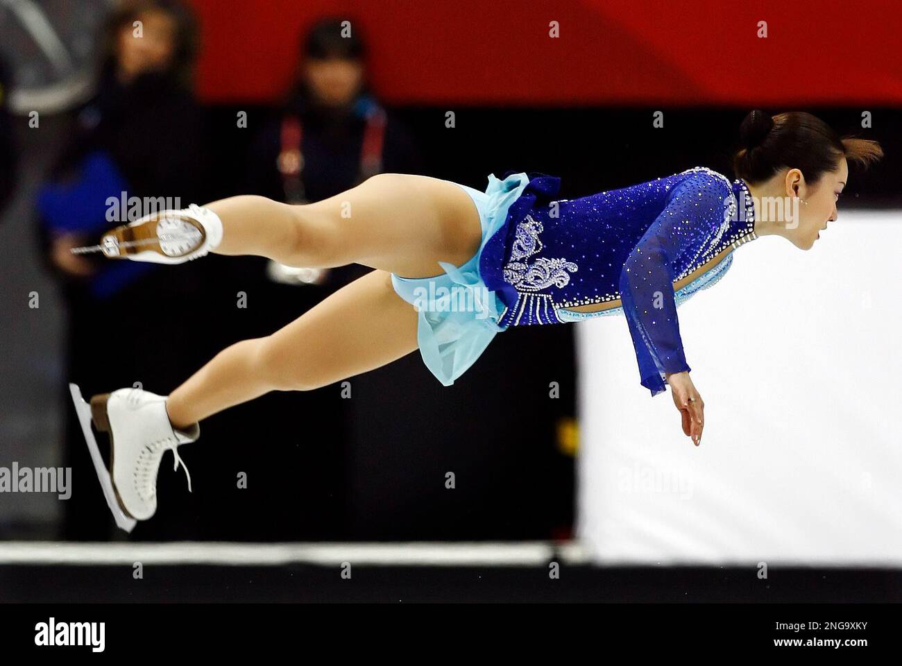 Japan's Shizuka Arakawa performs a flying camel spin during her performance in the Women's ...