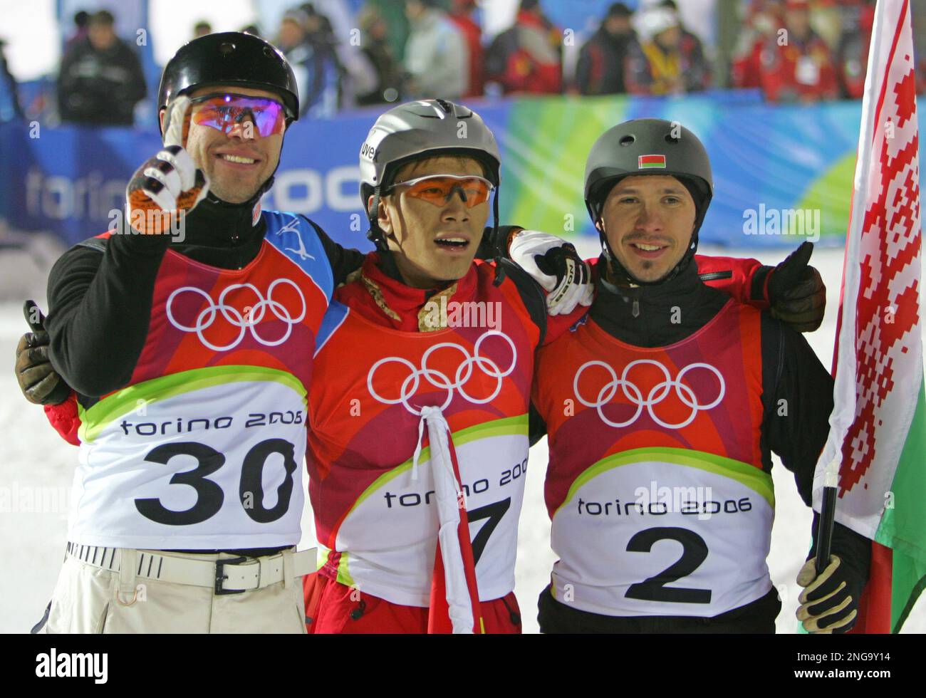Gold medallist Xiaopeng Han of China, center, silver medallist Dmitri ...