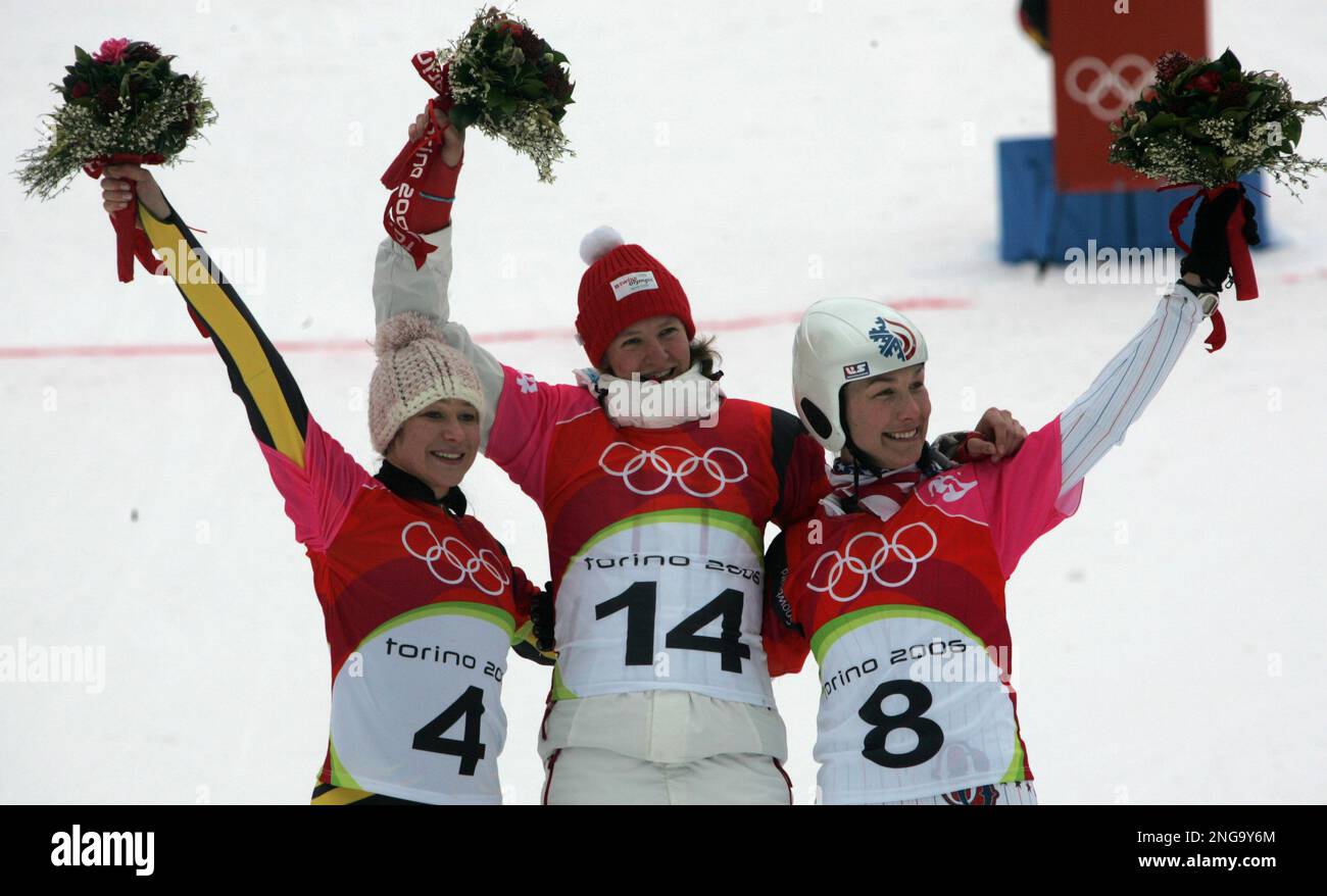 From left, Germany's silver medal winner Amelie Kober, Switzerland's ...