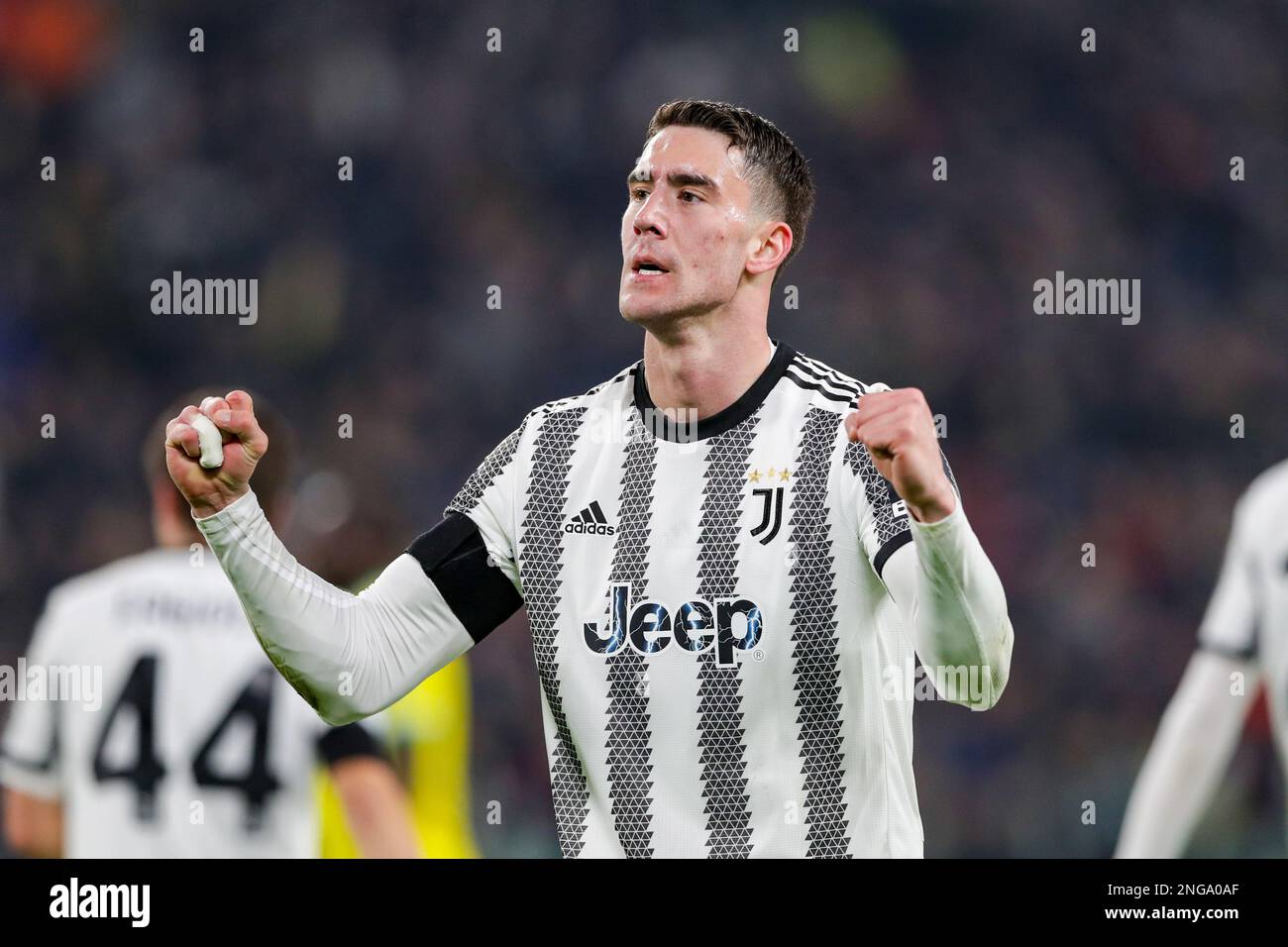Dusan Vlahovic of Juventus celebrate after scoring a goal during UEFA ...