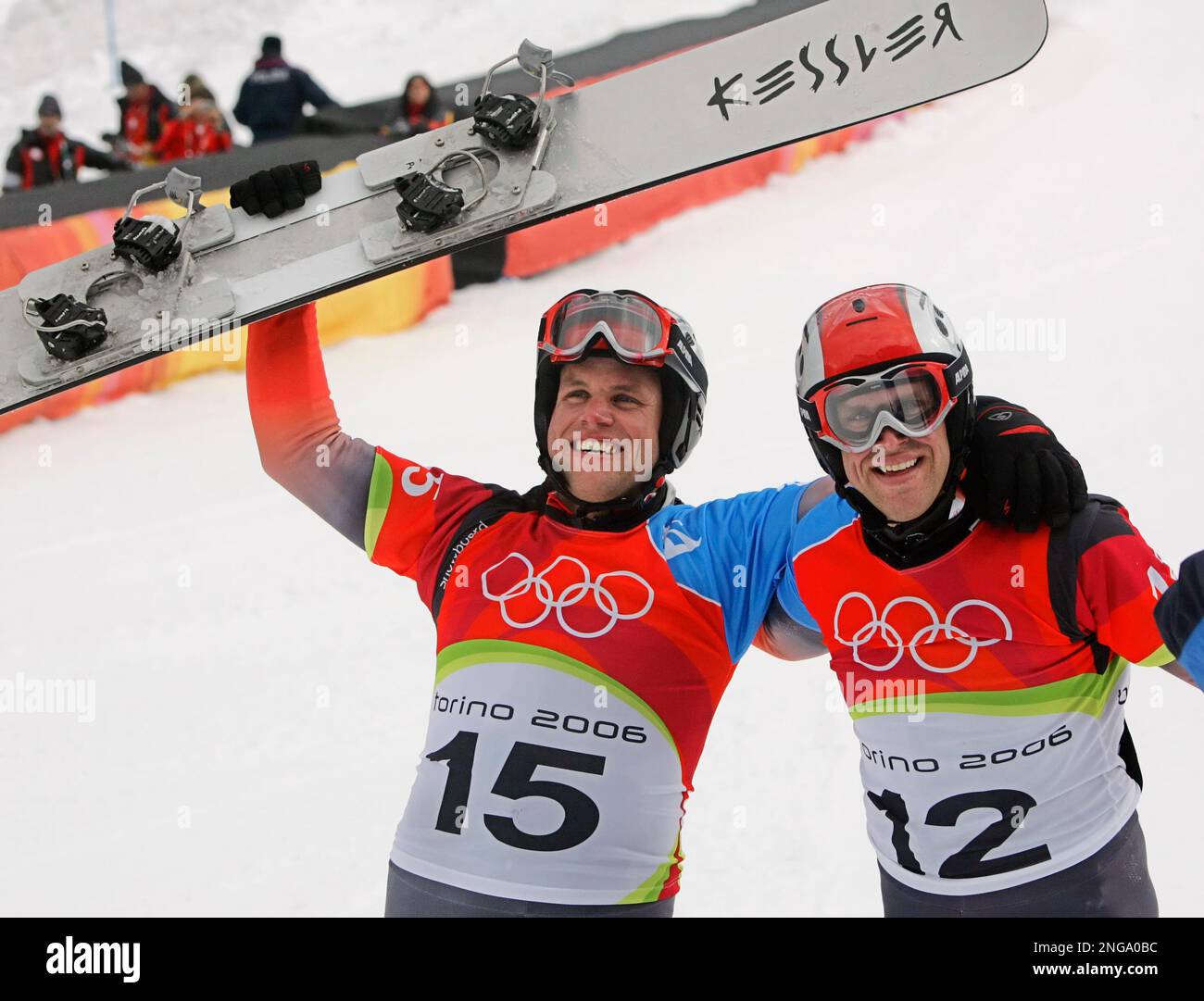 Switzerland's Philipp (15) and Simon (12) Schoch celebrate after ...