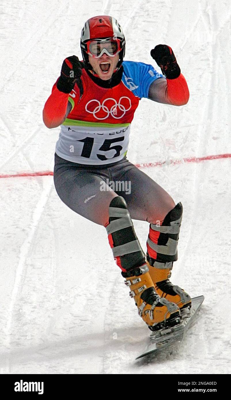 Switzerland's Philipp Schoch celebrates after his second semifinal run ...