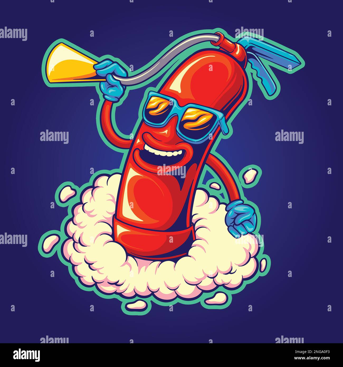 Angry flaming fire extinguisher smoke effect illustrations vector ...