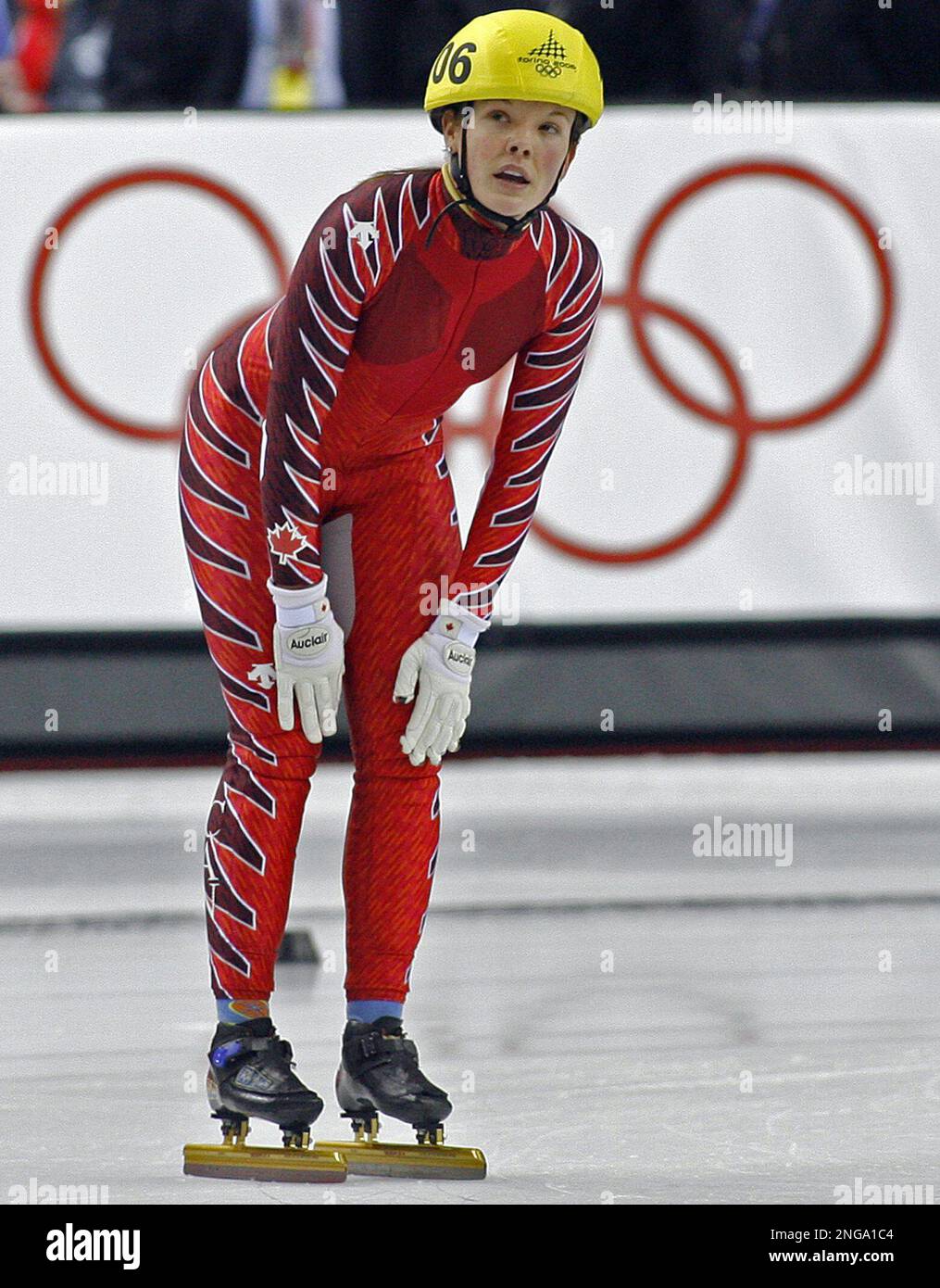 Canada's Amanda Overland from Kitchener, Ont. looks at the clock after ...
