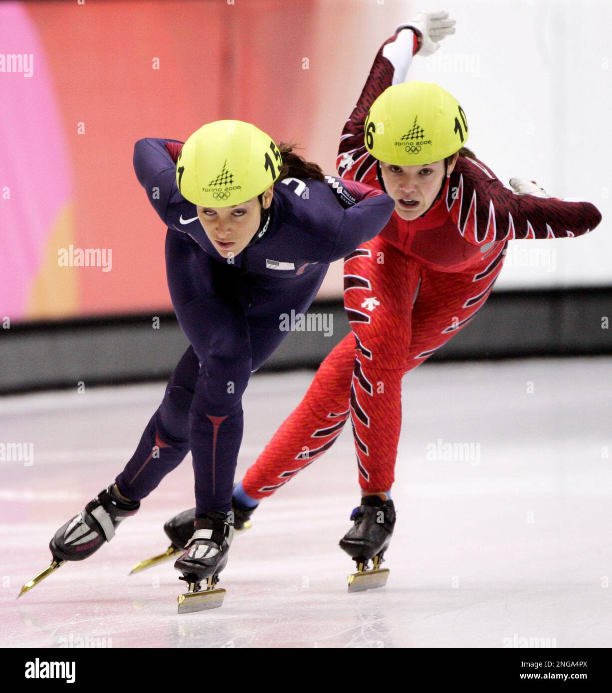 United States' Allison Baver, left, leads Canada's Amanda Overland to ...