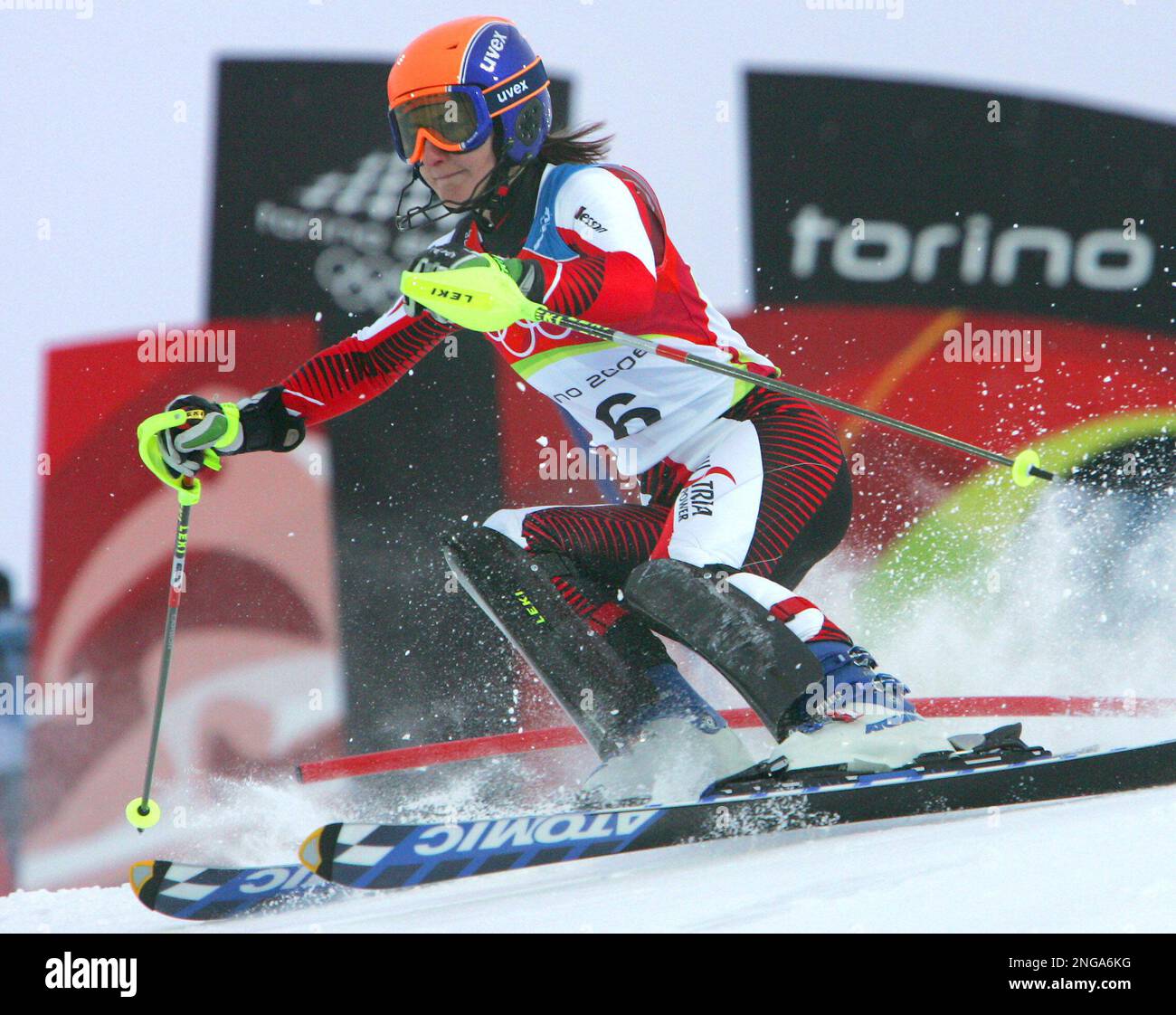 Austria's Kathrin Zettel brushes past a gate during the first run of ...