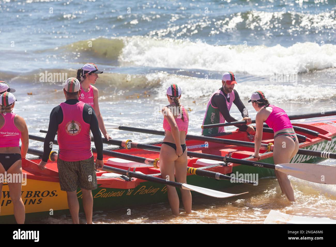Sydney Australia, traditional surfboat racing at Collaroy beach, womens ...