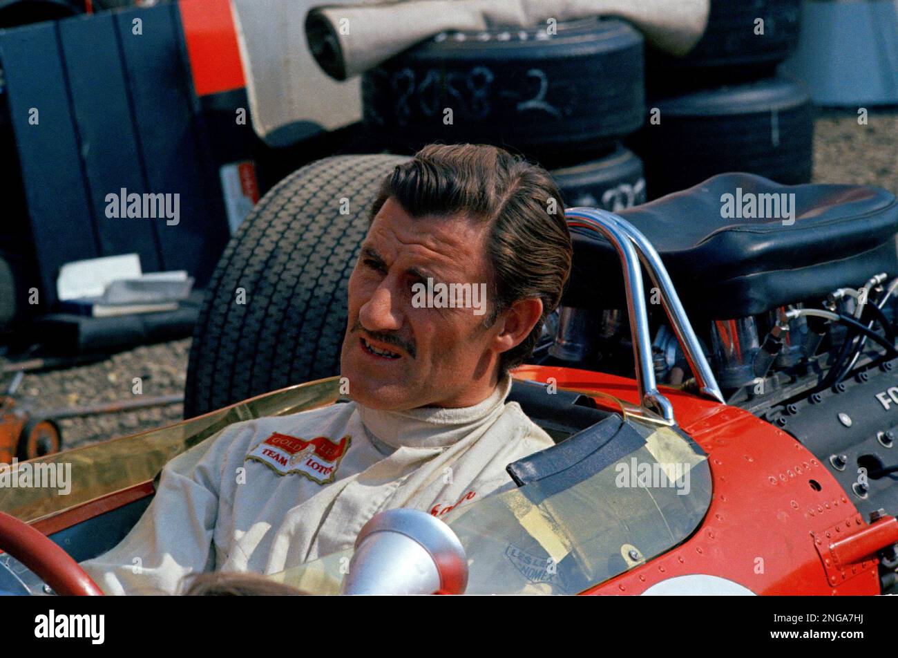 British Formula One racing driver Graham Hill at the wheel of a Lotus ...