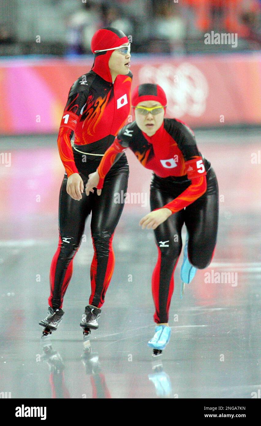 Eriko Ishino and Maki Tabata, right, slow down to see where their ...