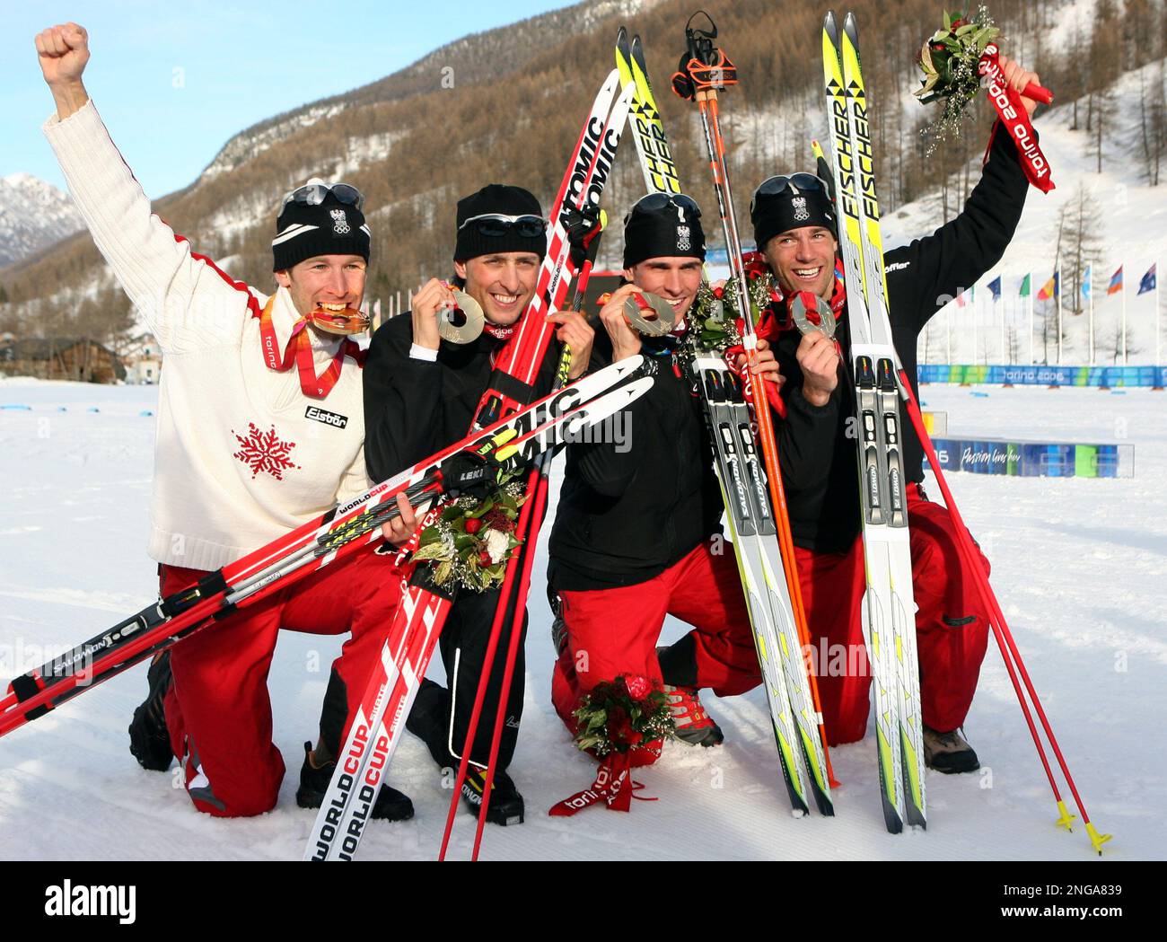 Austria's Christoph Bieler, Mario Stecher, Felix Gottwald and Michael ...