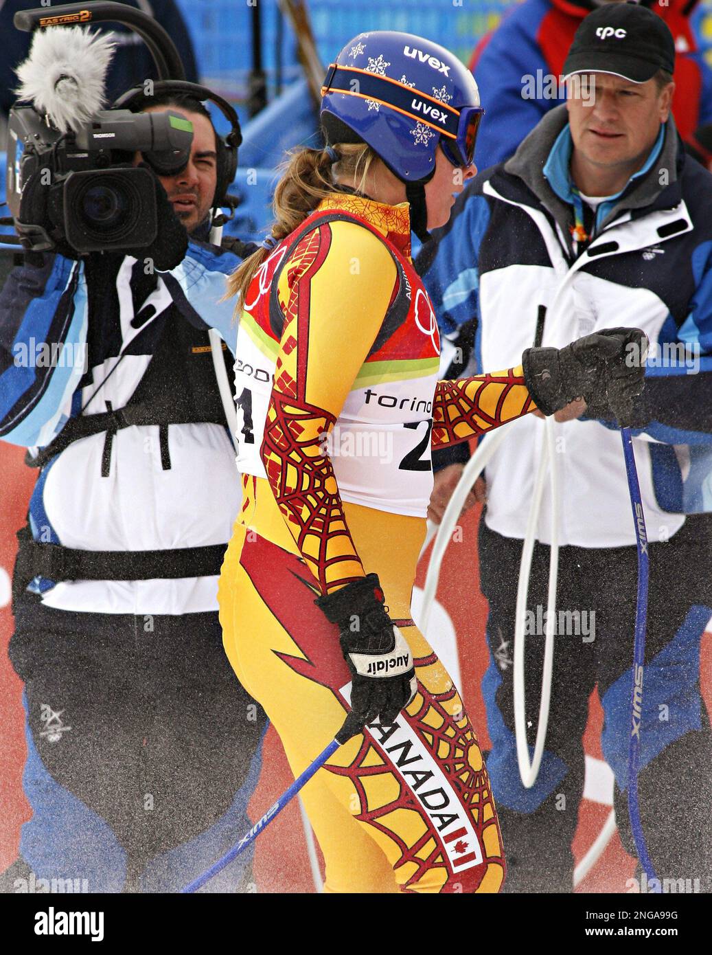 Canada's Emily Brydon from Fernie, B.C. shows her disappointment with ...