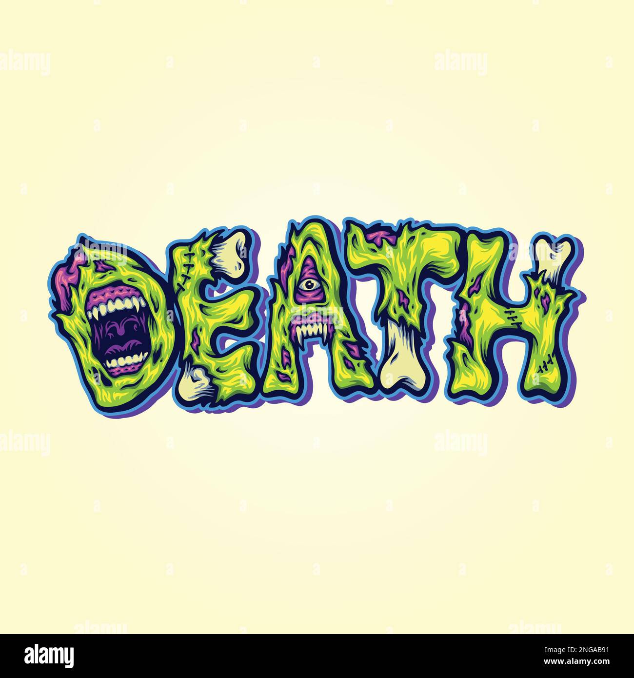Death word zombie bone lettering text illustrations vector ...