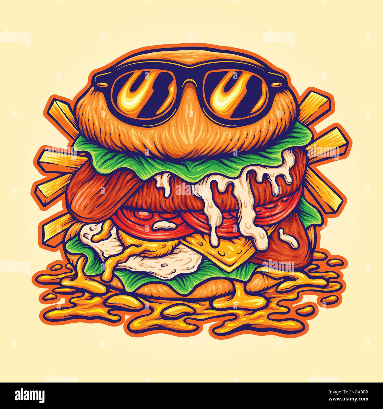 Delicious funny burger cool cartoon logo illustration vector ...