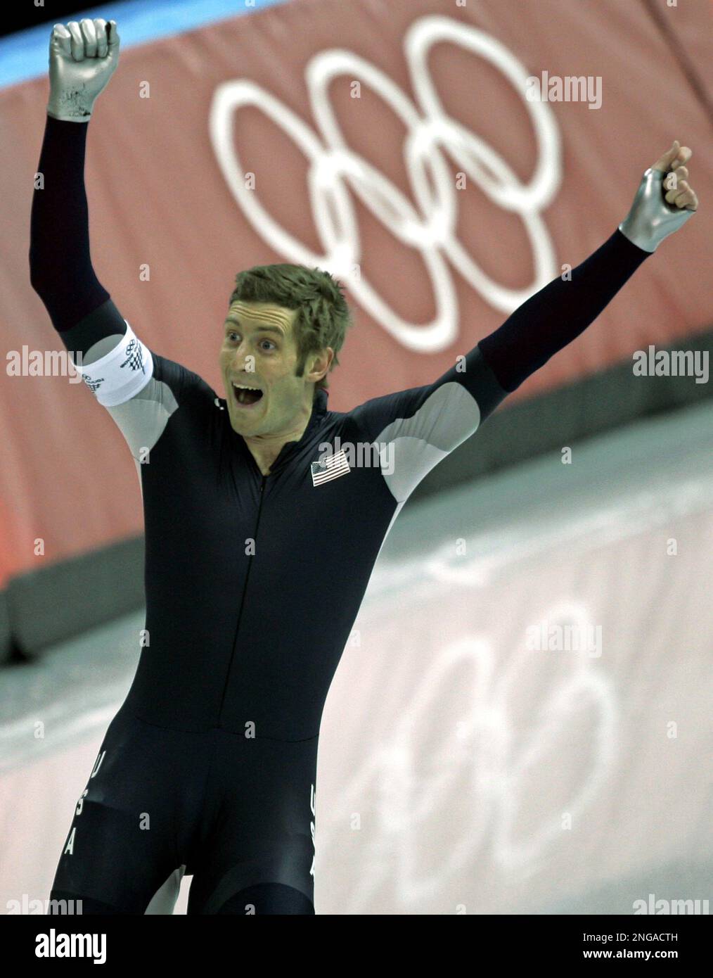 United States Joey Cheek, from Greensboro, N.C., reacts after competing ...