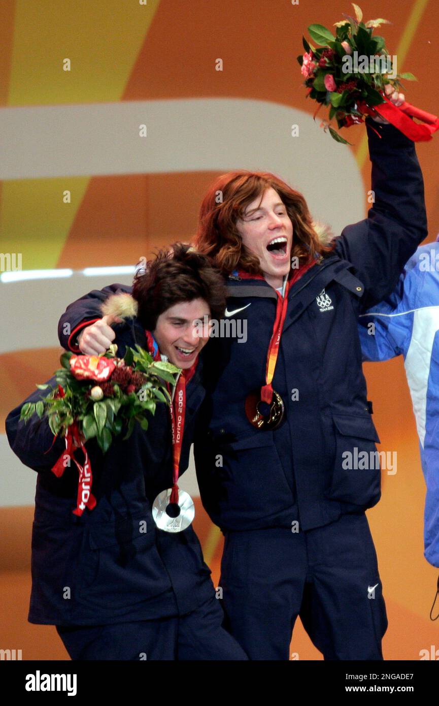 Gold medalist Shaun White, right, from the United States, and silver ...