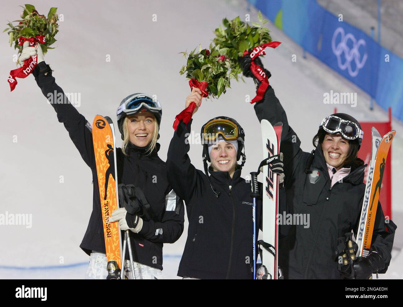 Gold medalist Jennifer Heil, center, of Canada., silver medalist Kari ...