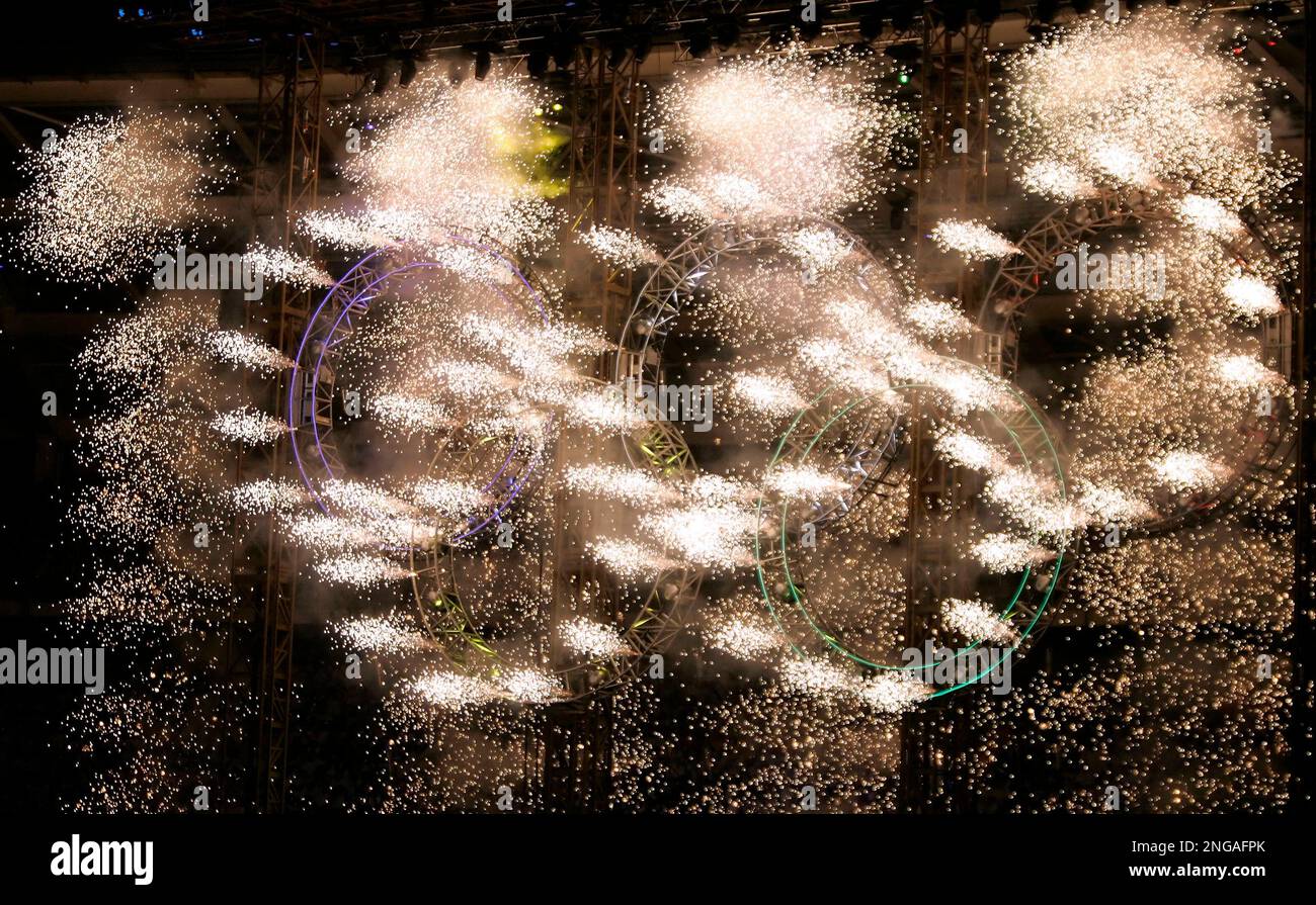 Olympic rings are lit during the opening ceremony for the 2006 Winter ...