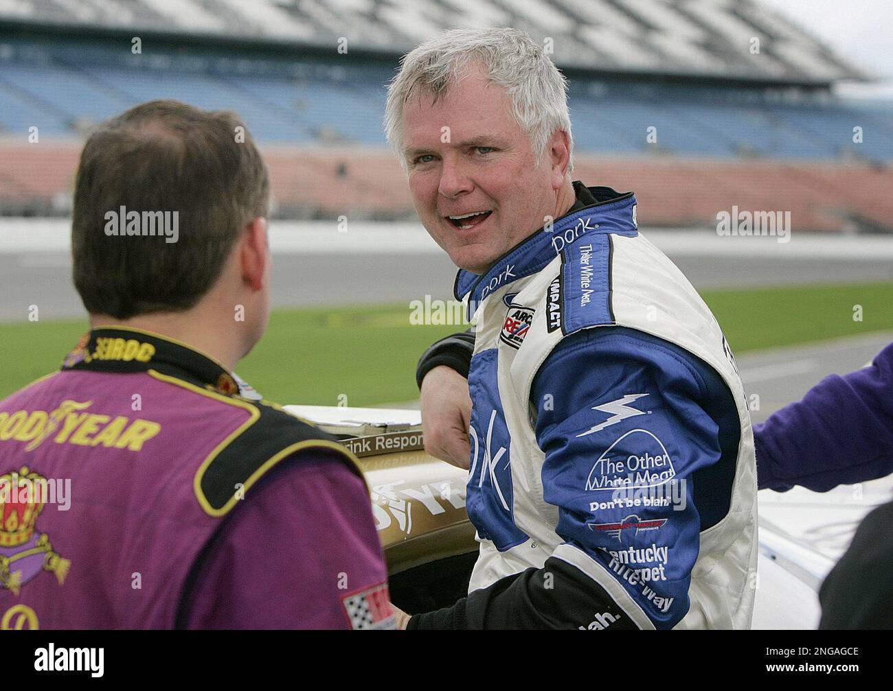 NASCAR ARCA auto racing series champion Frank Kimmel climbs from his ...