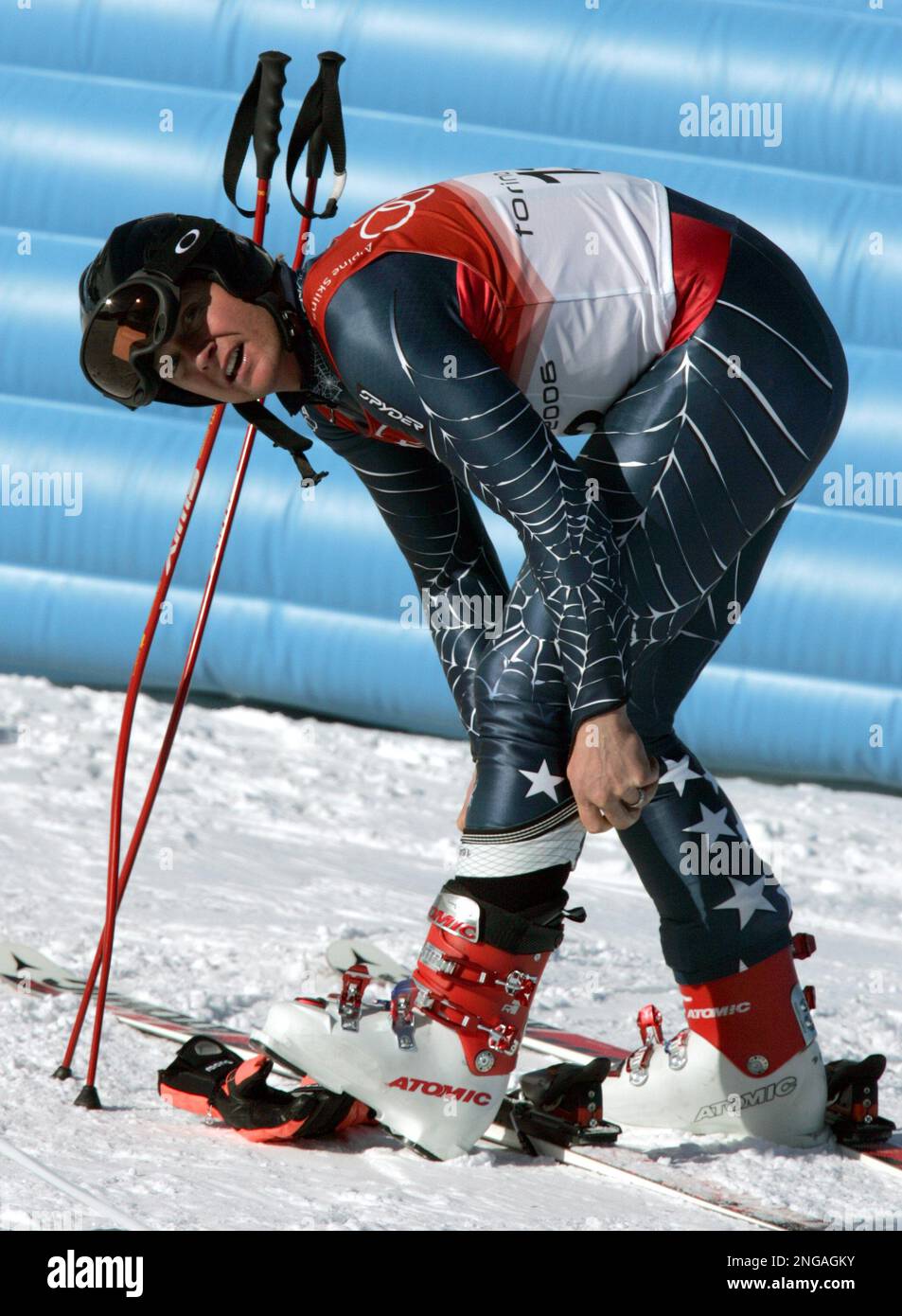 Daron Rahlves of the United States stands in the finish area during ...