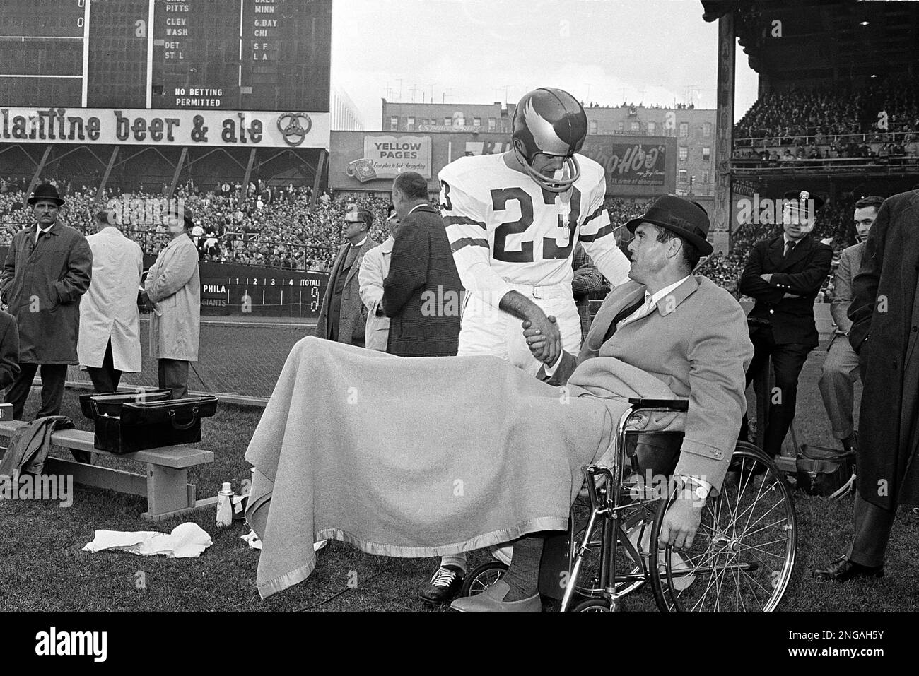 Philadelphia Eagles All-League defensive back Tom Brookshier is greeted ...