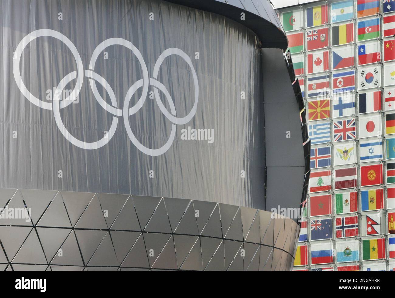 Flags of participating nations at the Turin 2006 Winter Olympics are on ...