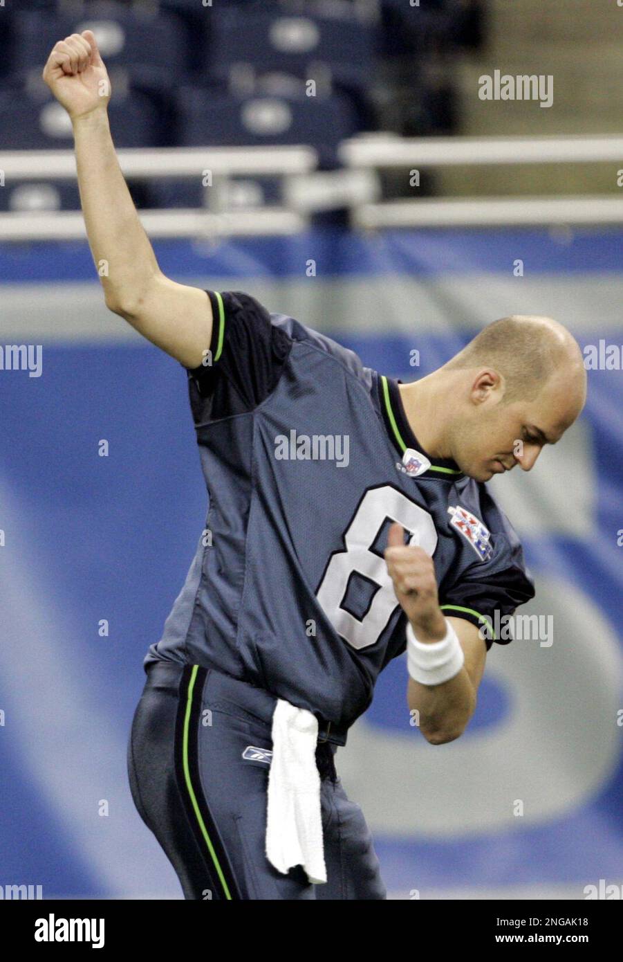Seattle Seahawks quarterback Matt Hasselbeck stretches Saturday, Feb. 4 ...
