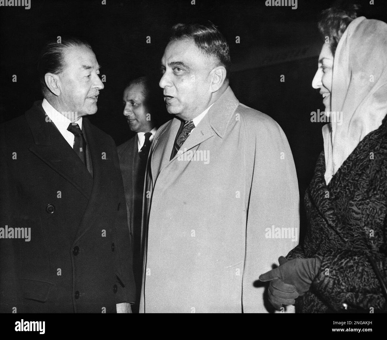 President Iskander Mirza of Pakistan, center, is shown after he arrived ...