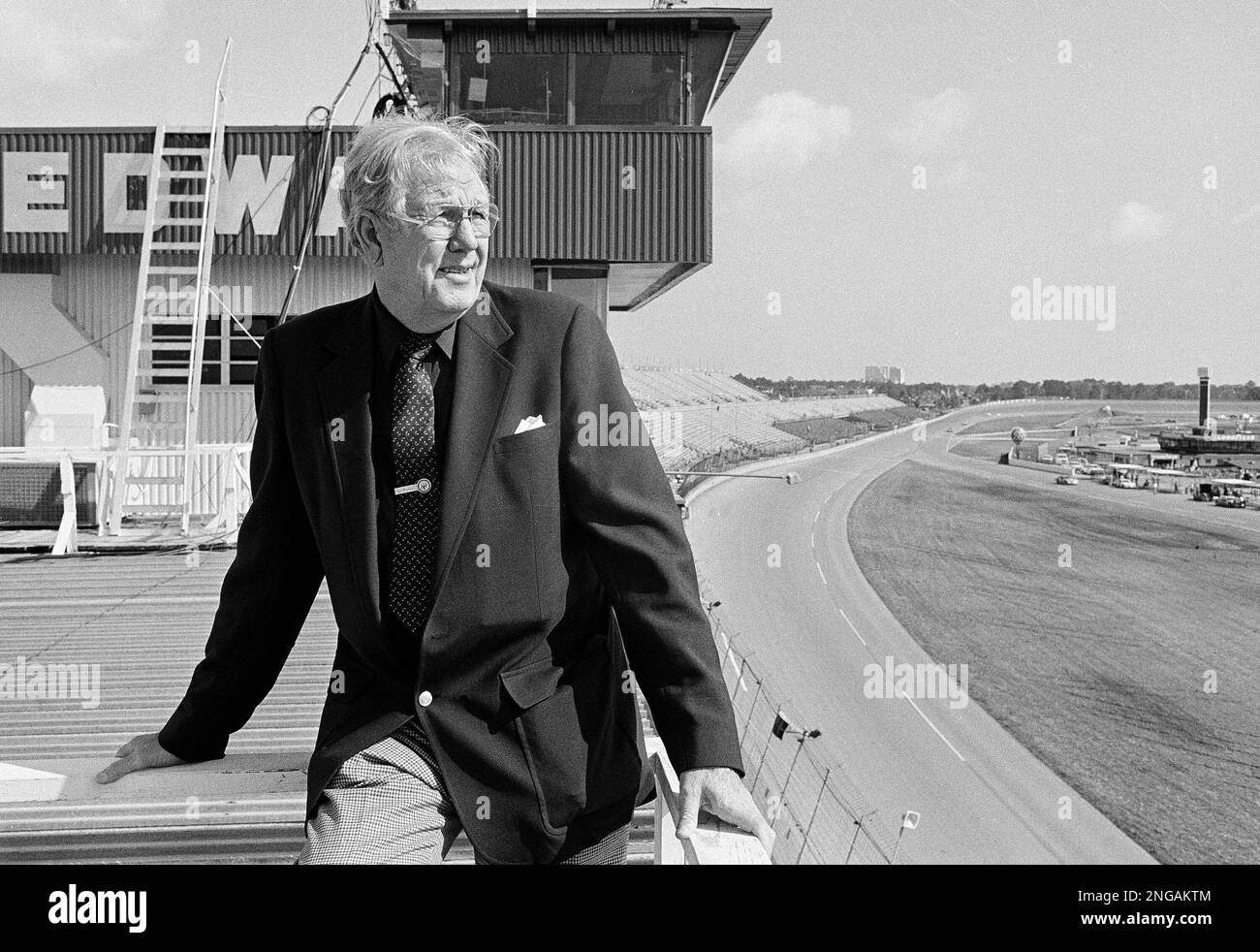 Bill France Sr. looks out at his track from the top of the grandstand ...