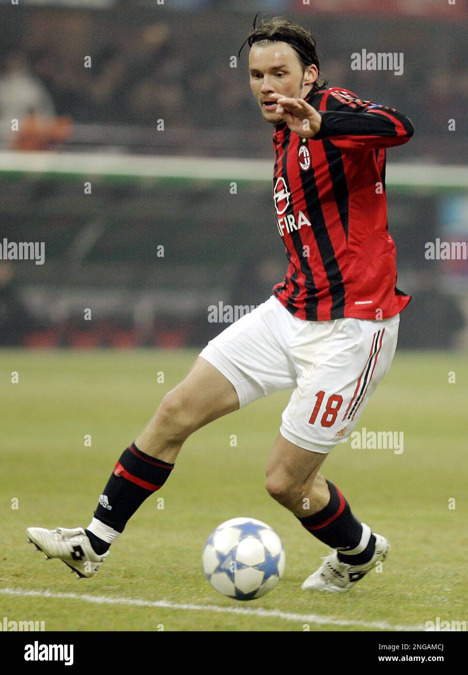 AC Milan defender Marek Jankulovski, of Czech Repubbilc, controls the ...